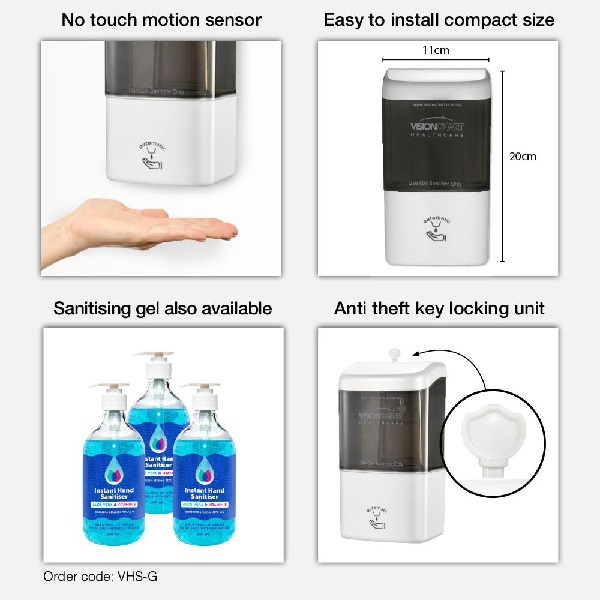 Wall-Mounted Automatic 'No Touch' Hand Sanitiser Dispenser HSDW-1