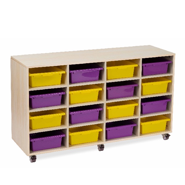 EDUcate Mobile Storage Tote Tray Trolley Oak Finish 16 Bays | Boards Direct